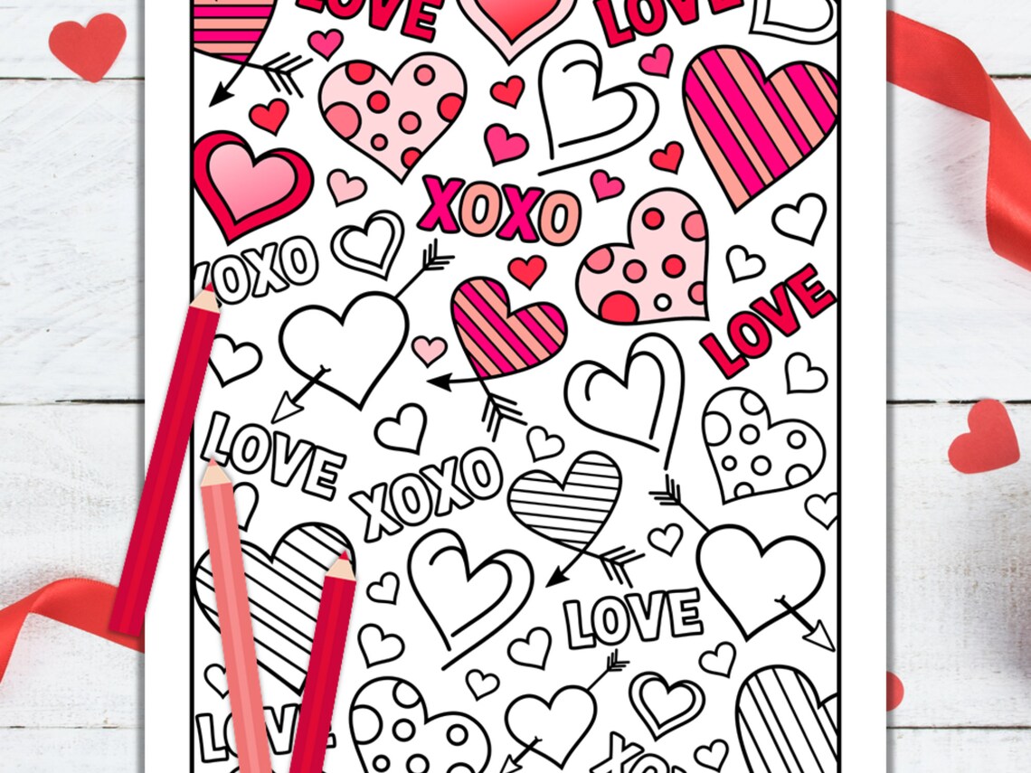 Valentine's Day Heart Coloring Page Love Heart Coloring - Etsy
