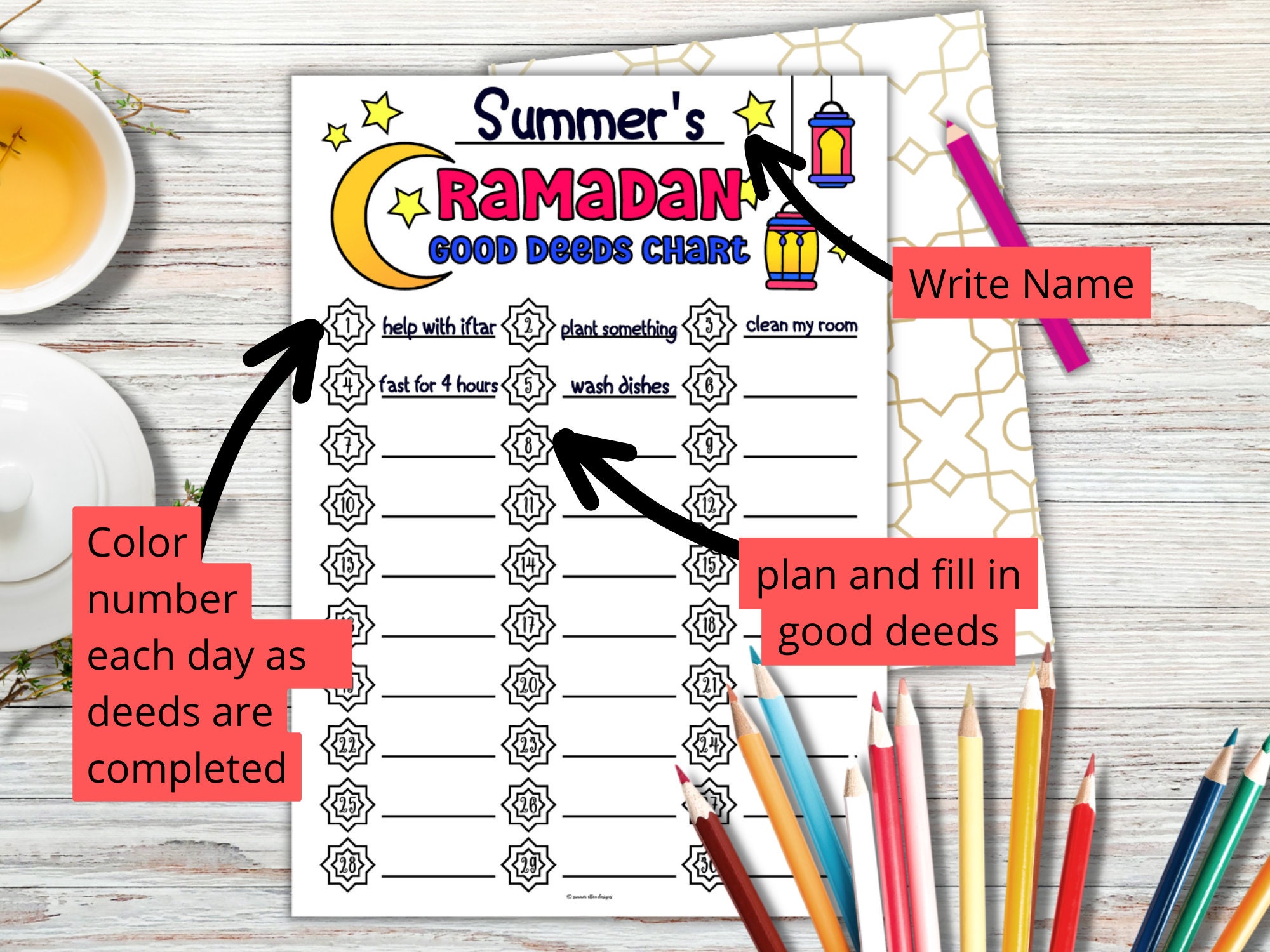 CUSTOMIZABLE Ramadan Good Deeds Chart Printable Ramadan Tracker and ...