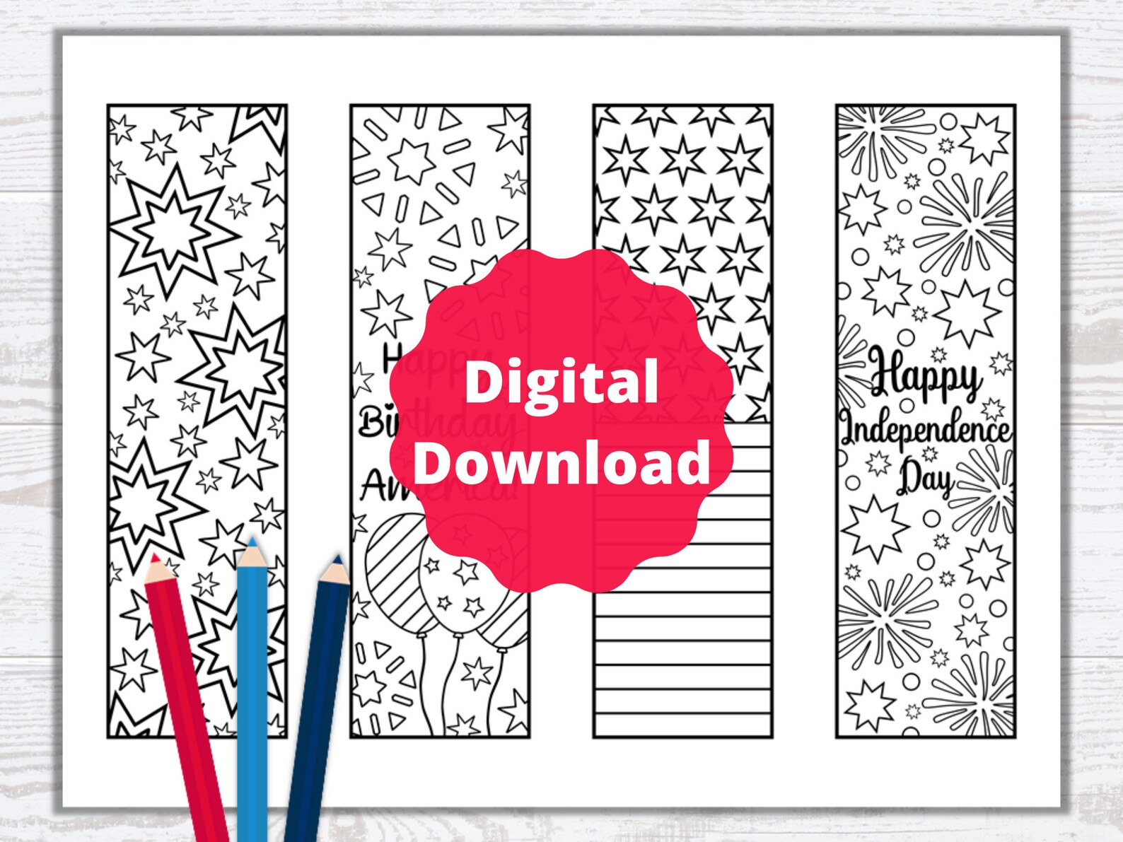 Fourth of July Coloring Bookmarks Printable Bookmarks to - Etsy