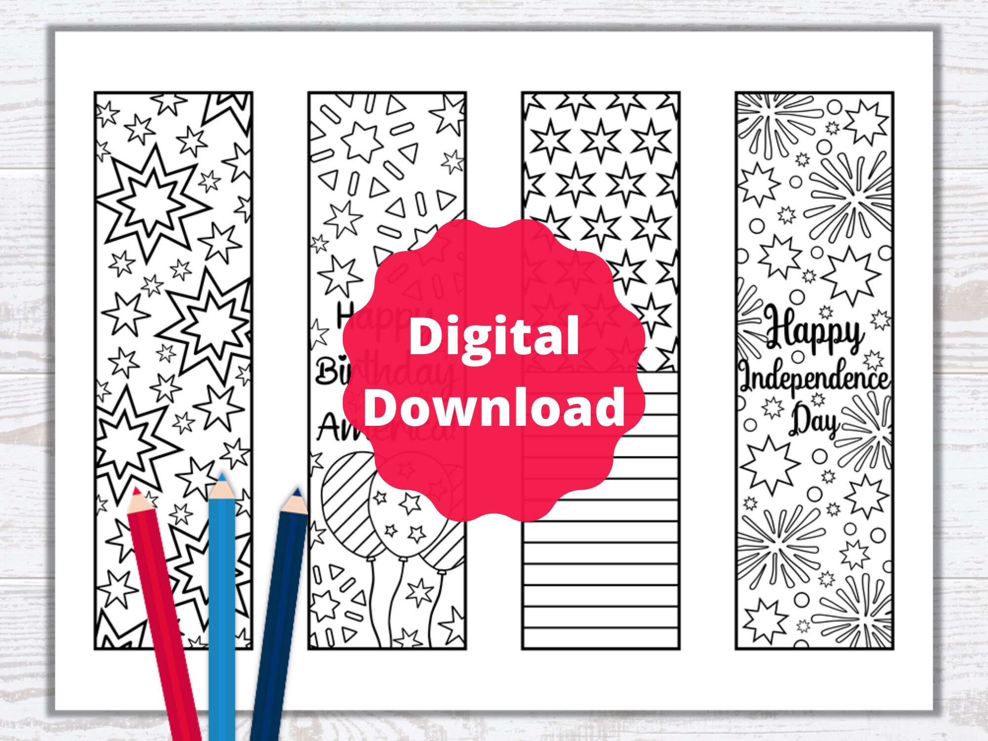 Fourth of July Coloring Bookmarks Printable Bookmarks to - Etsy