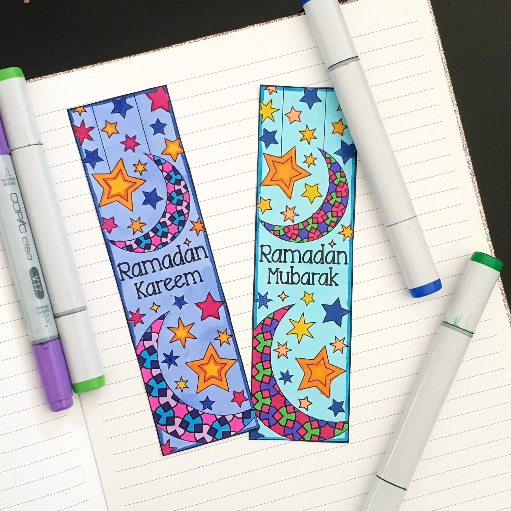 Ramadan Coloring Bookmarks With Moon and Stars and Islamic - Etsy