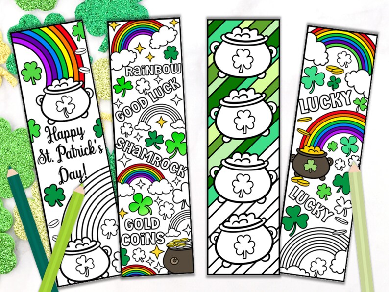 Saint Patrick's Day Coloring Bookmarks Digital Bookmarks - Etsy