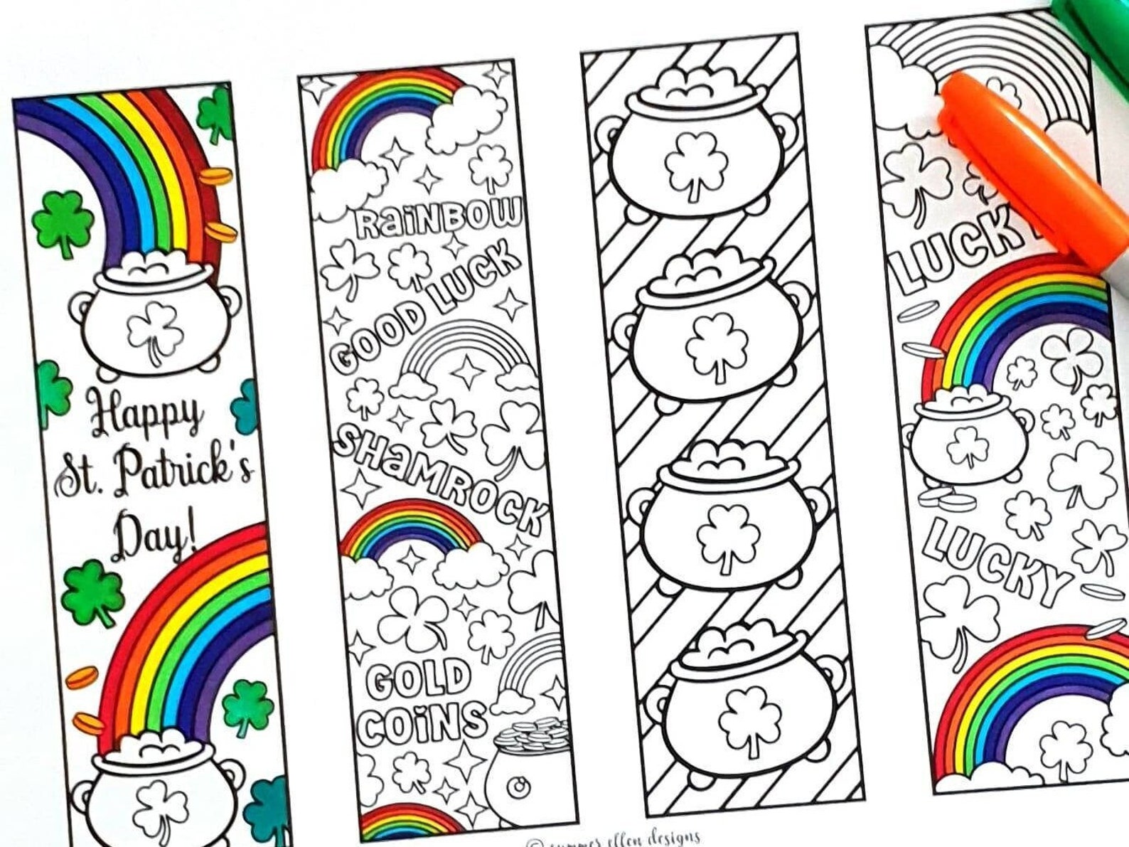 Saint Patrick's Day Coloring Bookmarks Digital Bookmarks - Etsy