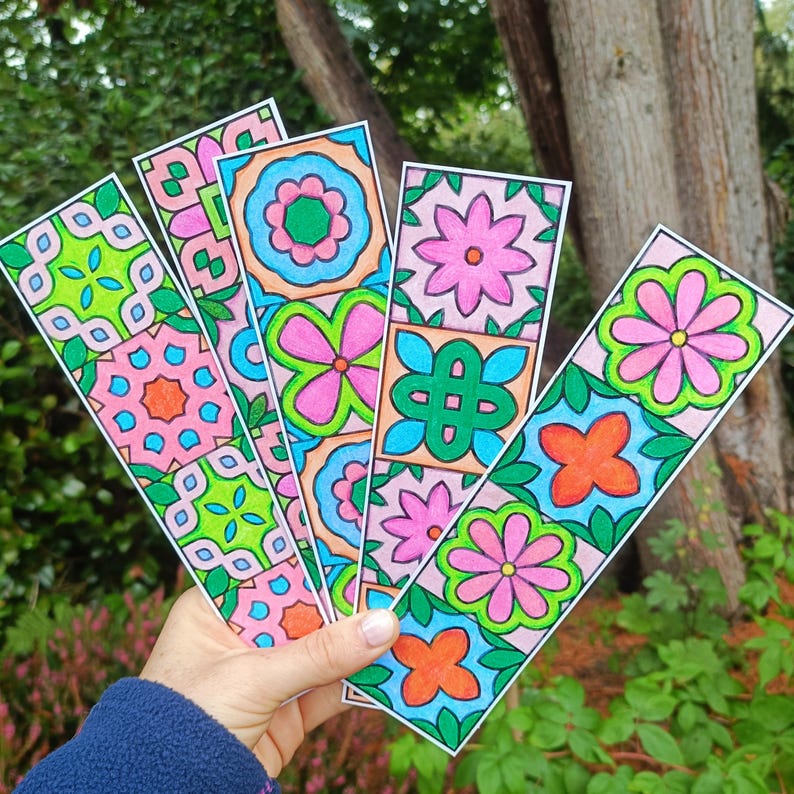 Mosaic Tile Coloring Bookmarks: Botanic Geometric Patterns (PDF ...