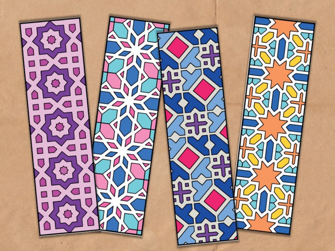 4 Geometric Bookmarks PDF Printable Bookmarks With Patterns | Etsy