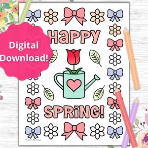 Happy Spring Coloring Page With Tulip - Floral Coloring Page - Coloring ...
