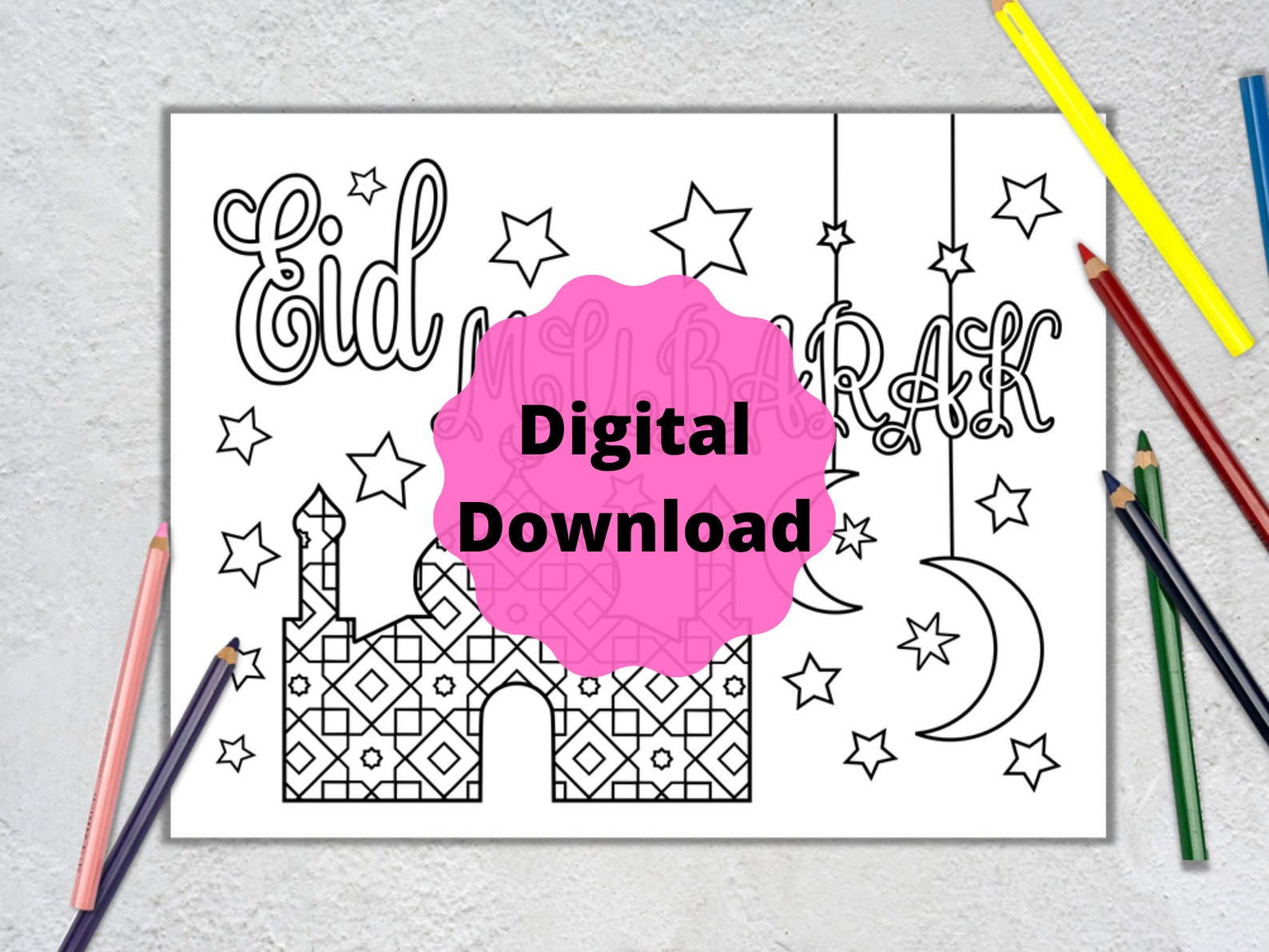 Eid Mubarak Coloring Page Mosque/masjid Design for Eid Eid Activity ...