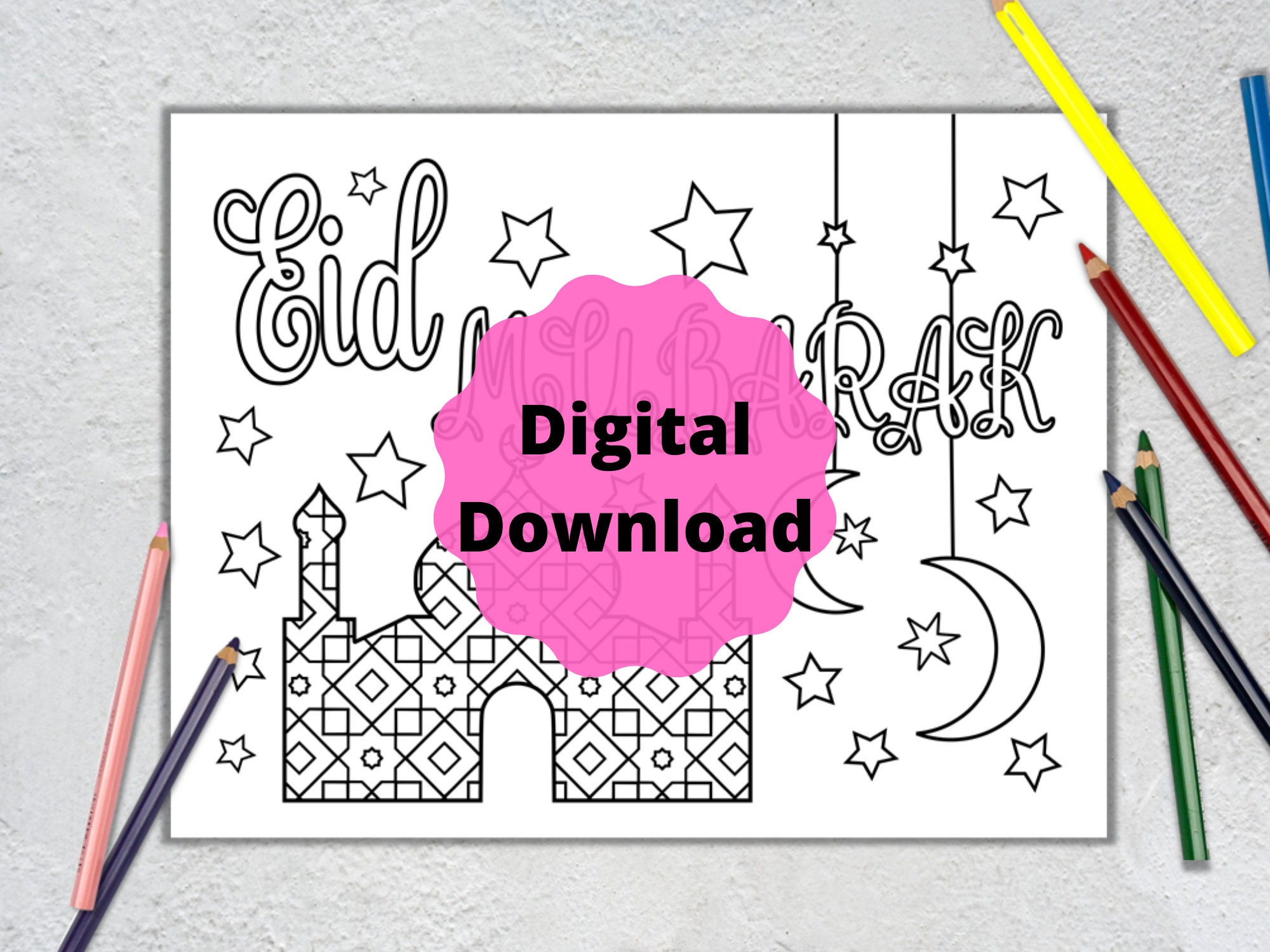 Eid Mubarak Coloring Page Mosque/masjid Design for Eid Eid Activity ...
