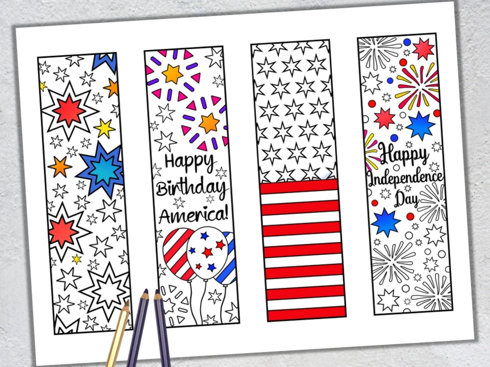 Fourth of July Coloring Bookmarks Printable Bookmarks to | Etsy