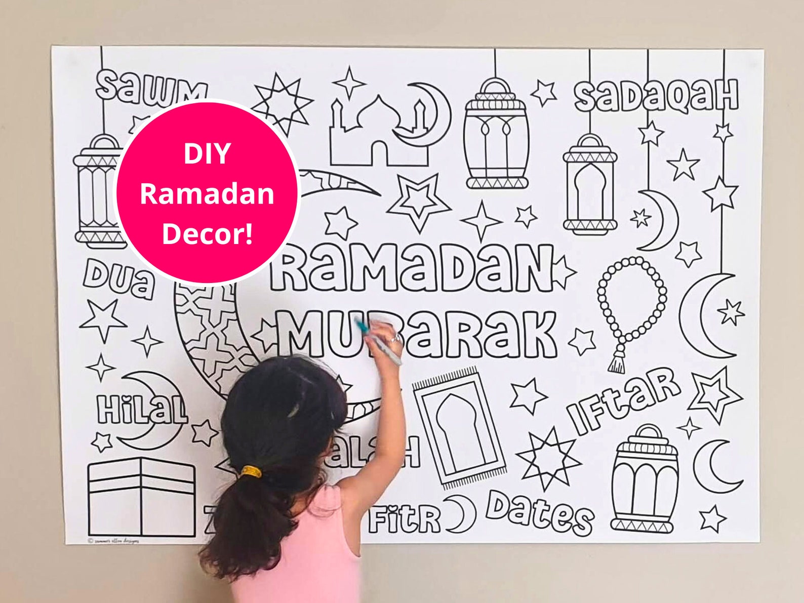 Ramadan Mubarak Giant Coloring Poster DIY Ramadan Decoration for Kids ...