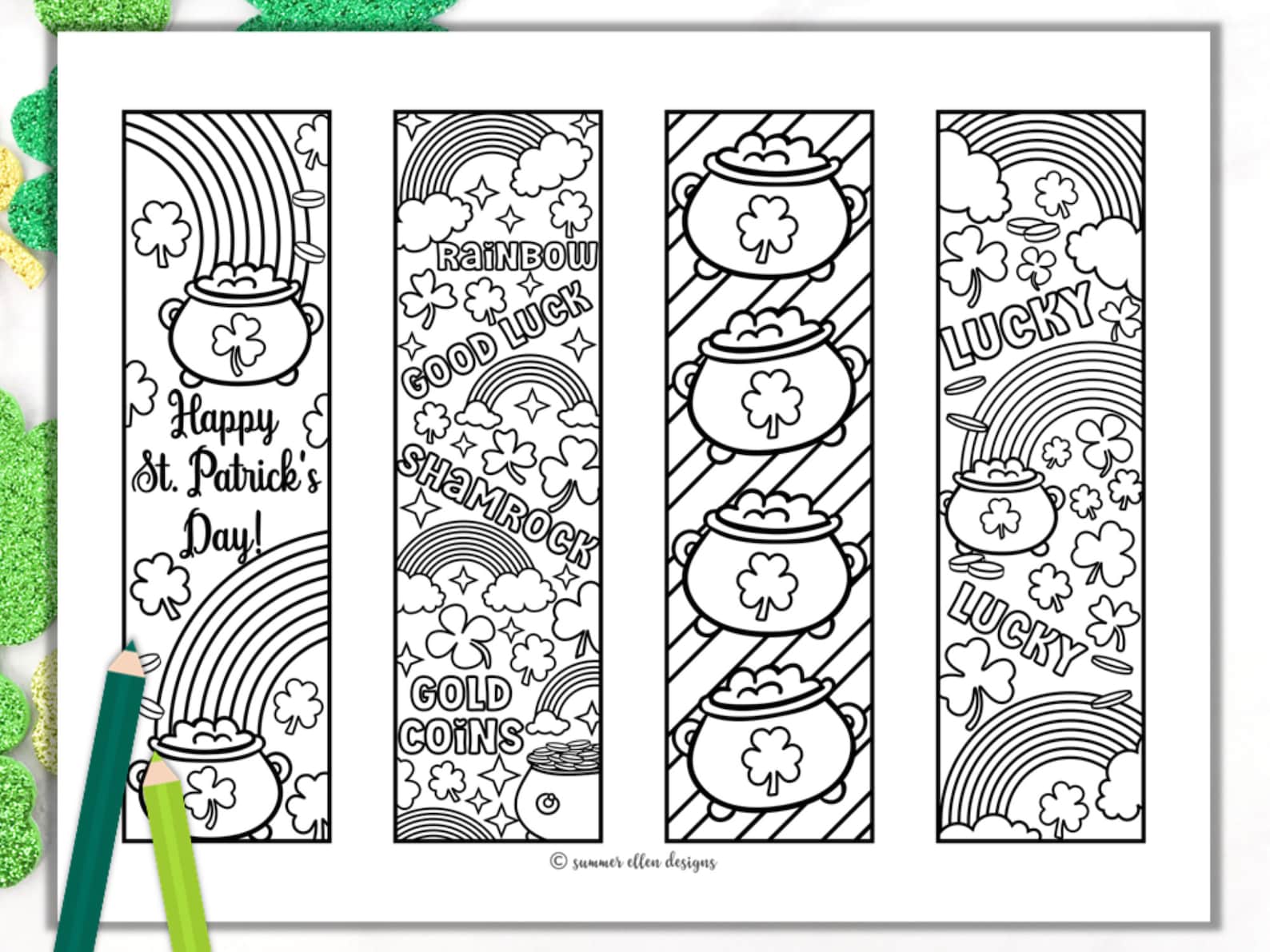 Saint Patrick's Day Coloring Bookmarks Digital Bookmarks - Etsy