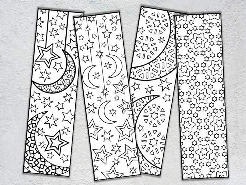 Coloring Bookmarks Moon and Stars Coloring Page Coloring | Etsy