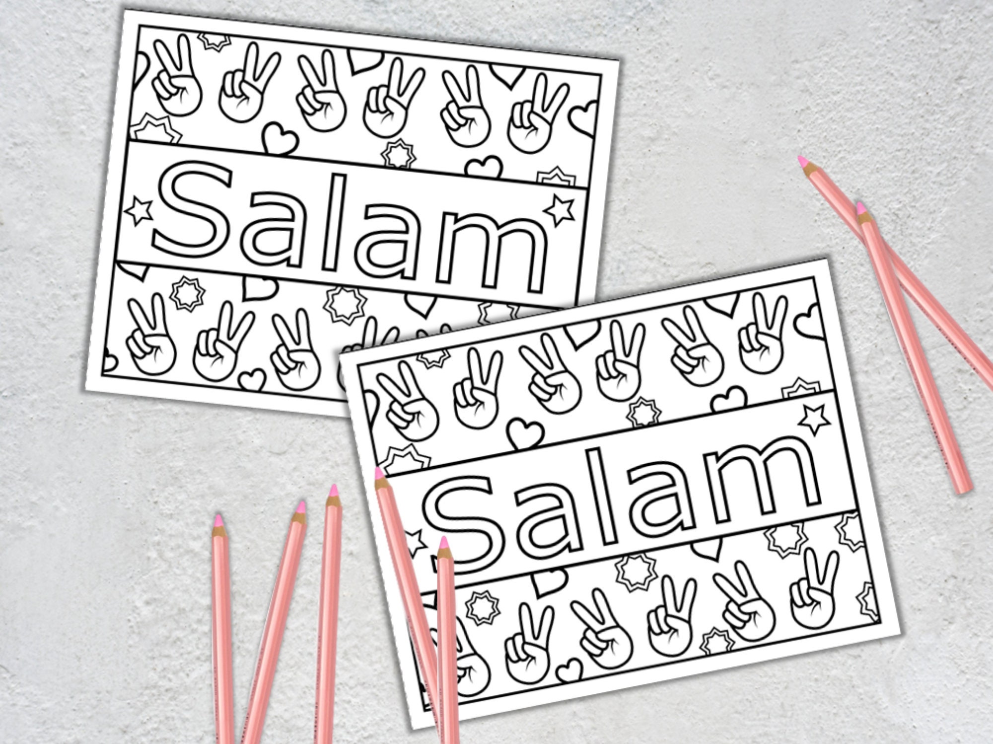 Salam Coloring Cards Islam Coloring in Cards DIY Islamic | Etsy