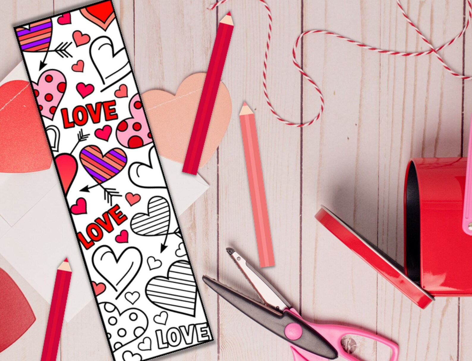 Valentine's Day Coloring Bookmarks Digital Bookmarks to - Etsy
