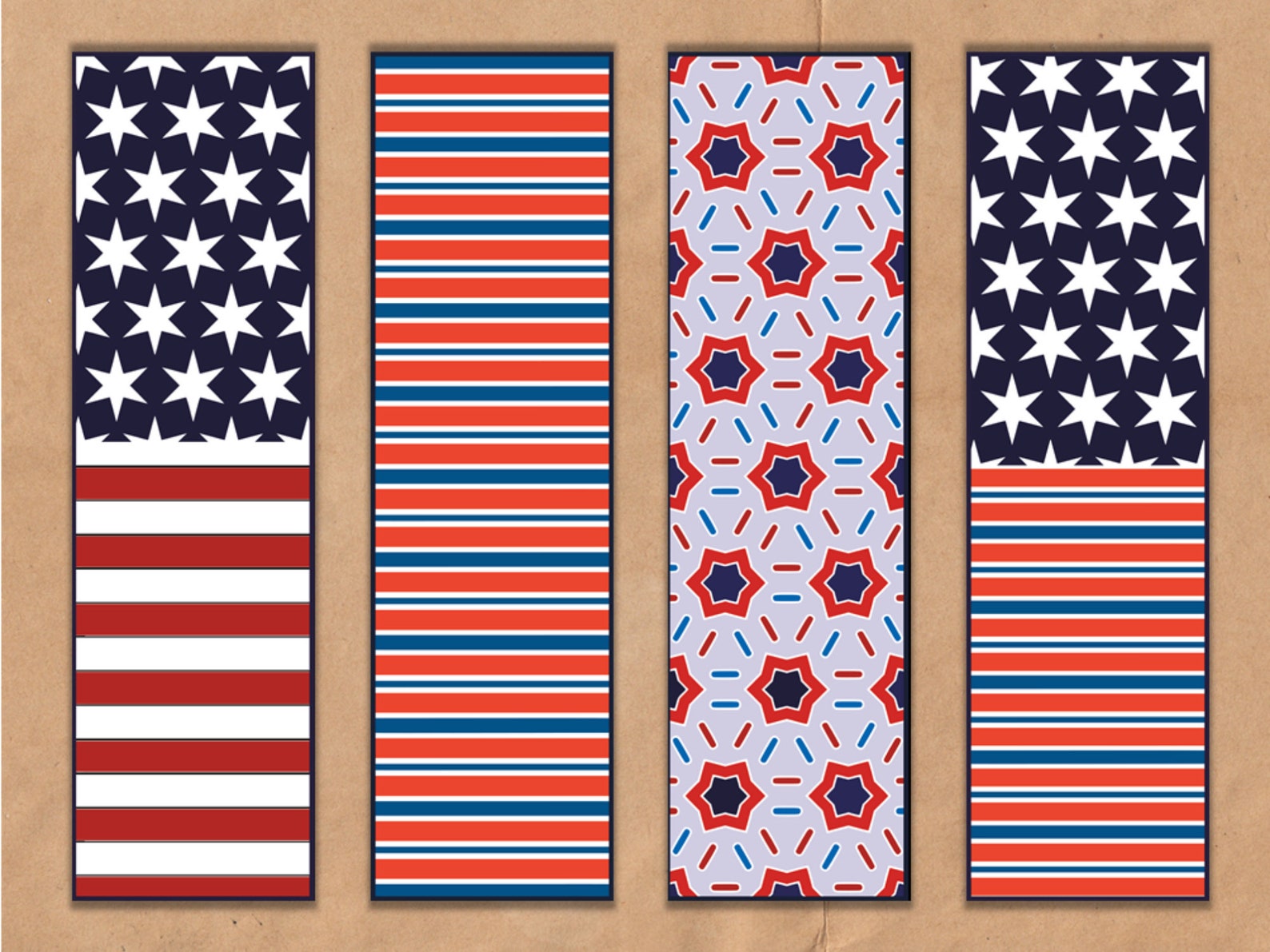 Patriotic American Flag Bookmarks: Set of 4 (digital Download) - Etsy