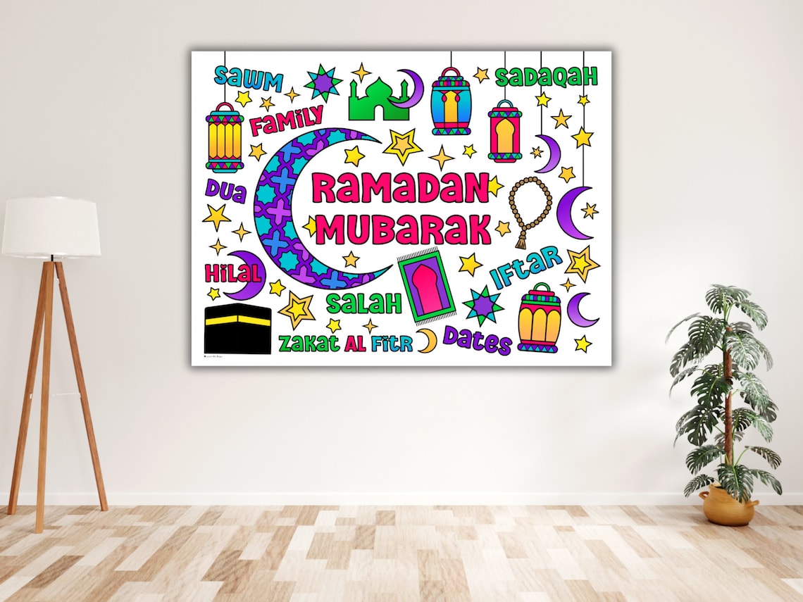 Ramadan Mubarak Giant Coloring Poster DIY Ramadan Decoration for Kids ...