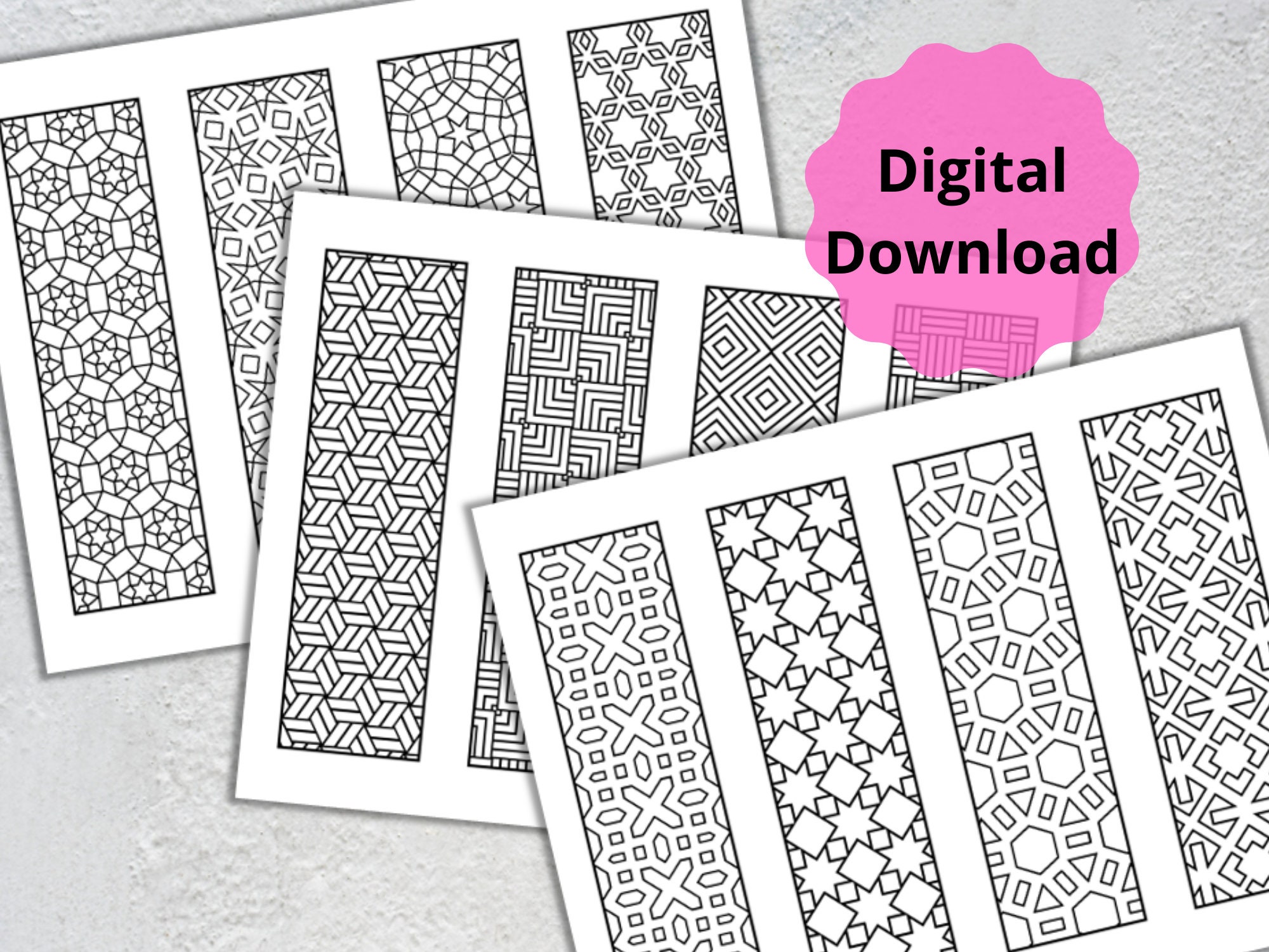 Geometric Coloring Bookmarks: Relaxing Designs, Printable PDF (set of ...