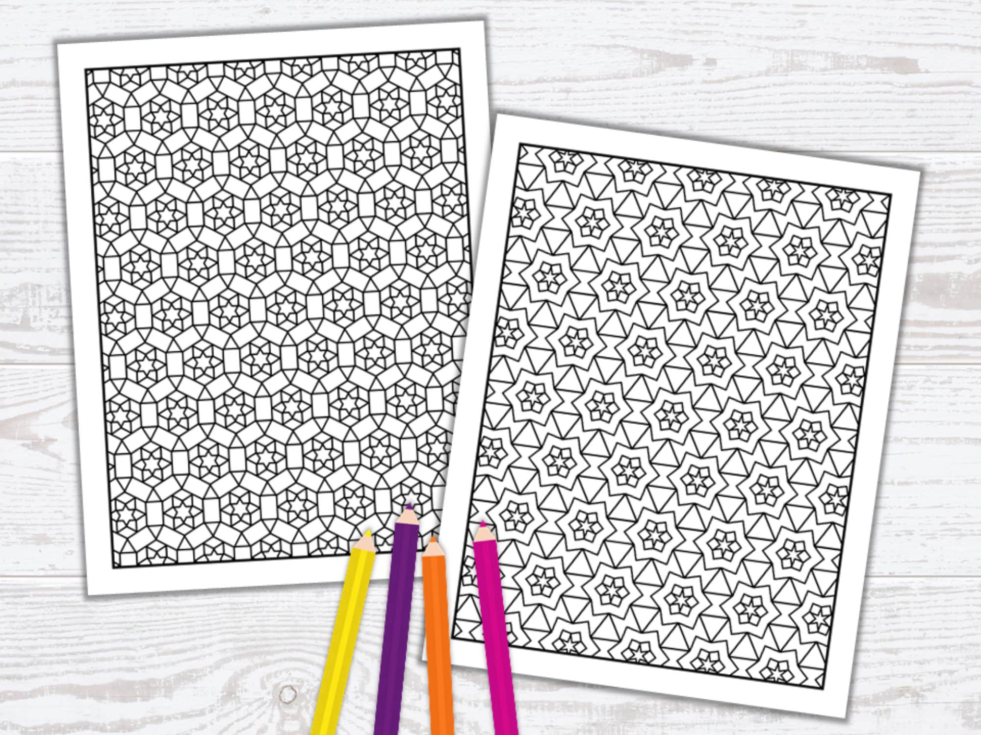 Star Pattern Coloring Pages Geometric Star Coloring Pages - Etsy