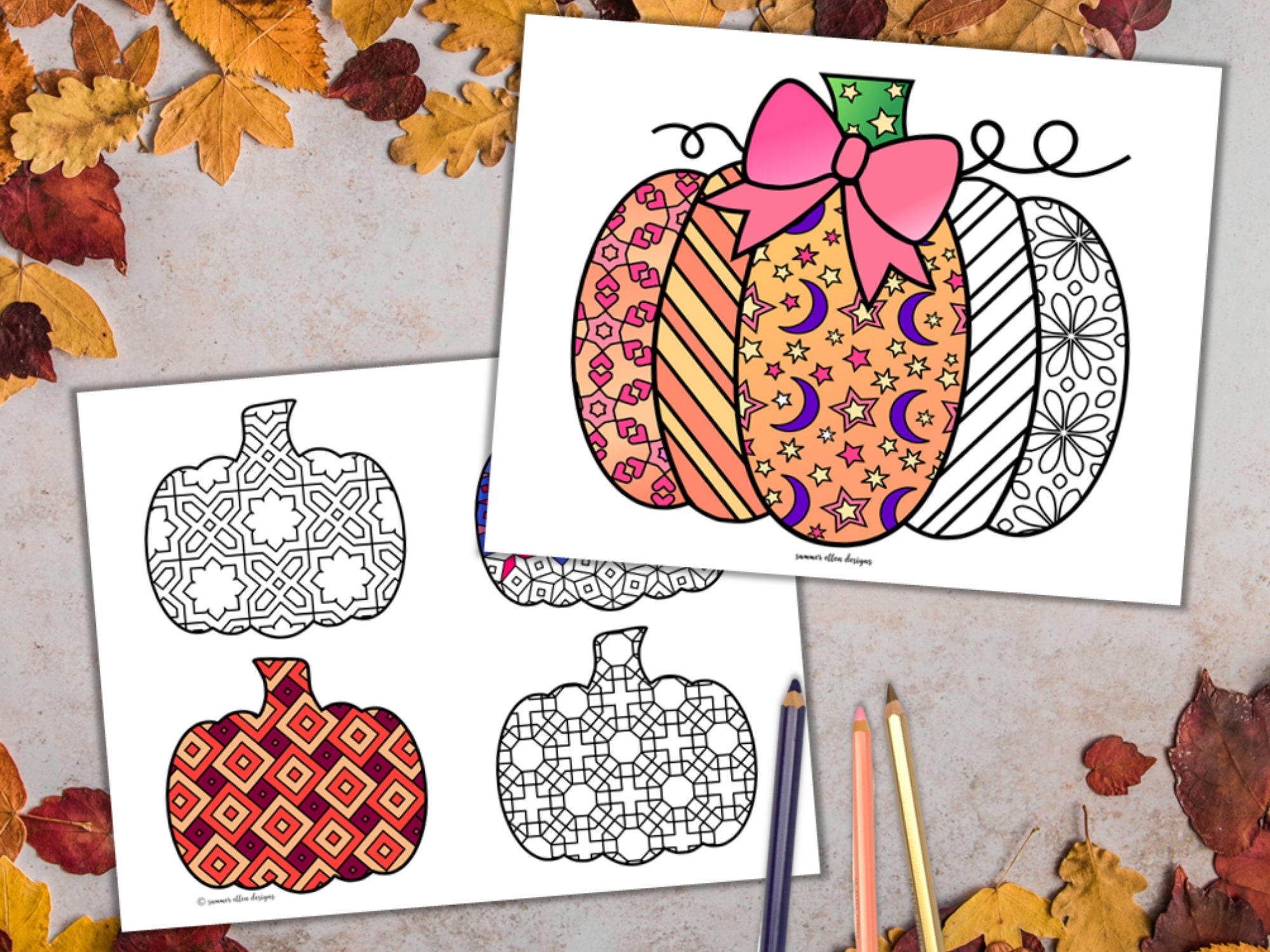 Halloween Coloring and Fall Coloring Pages Fall Theme | Etsy