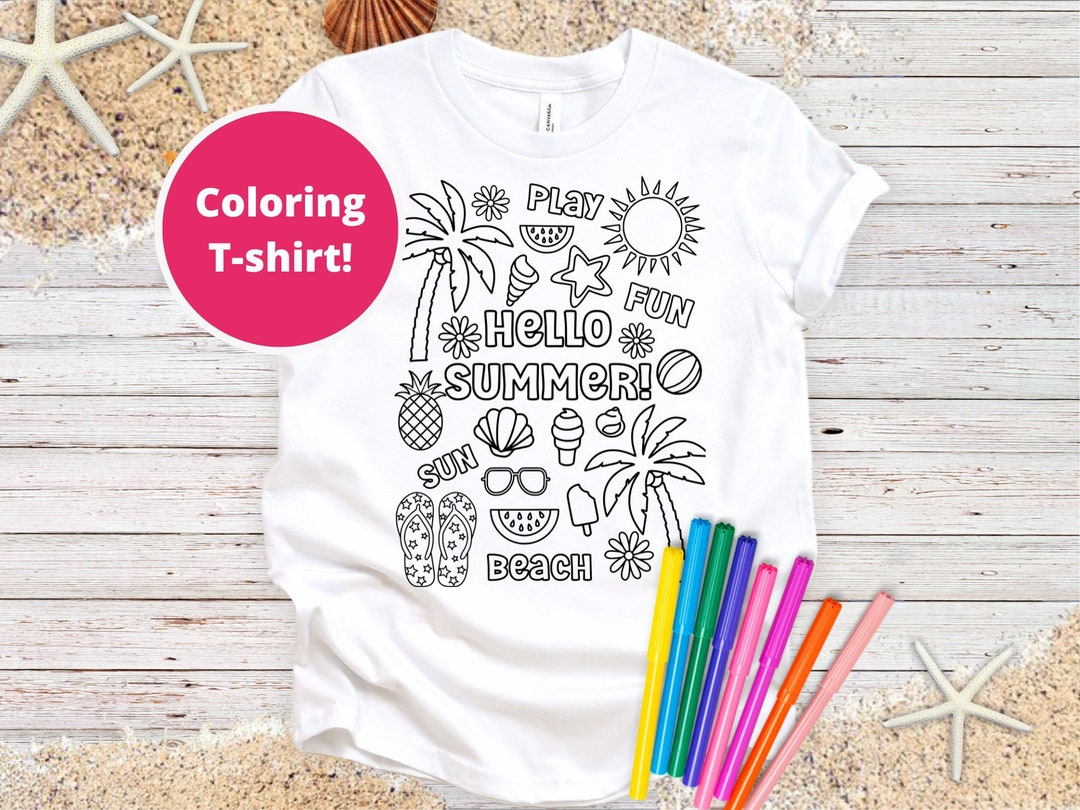 Hello Summer Kids Coloring T-shirt - Make Your Own Shirt for Summer ...