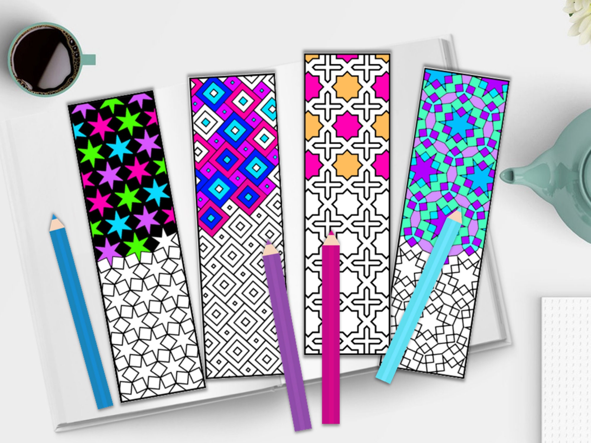12 Coloring Bookmarks Geometric Coloring Pages Bookmarks - Etsy Canada