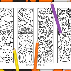 Cute Bookmark Set of 4 Halloween Coloring Bookmarks - Halloween ...