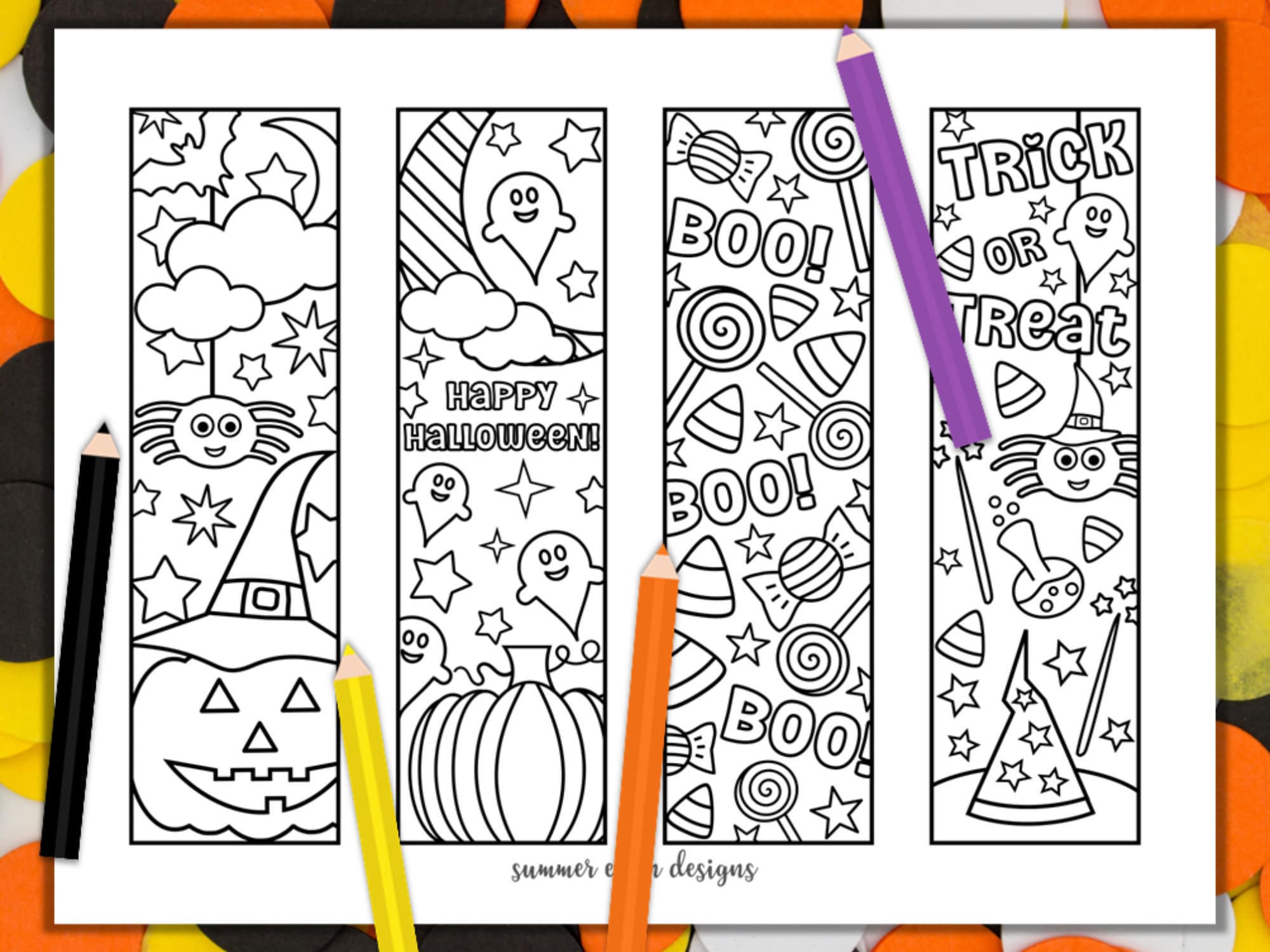 Cute Bookmark Set of 4 Halloween Coloring Bookmarks Halloween Coloring ...