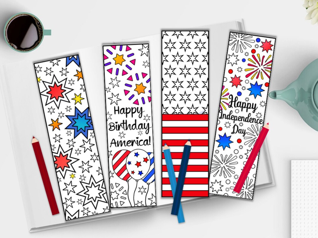 Fourth of July Coloring Bookmarks Printable Bookmarks to - Etsy