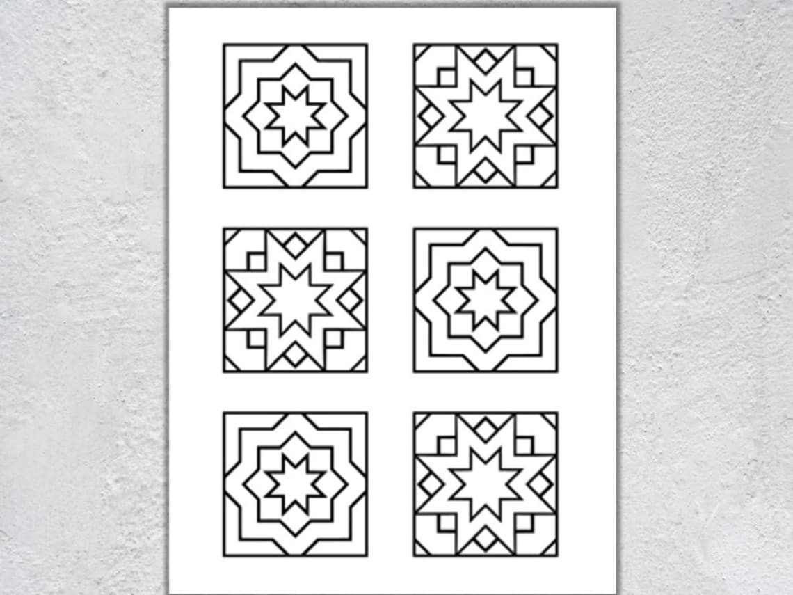 Islamic Star Tile Coloring Page Islamic Geometric Pattern | Etsy