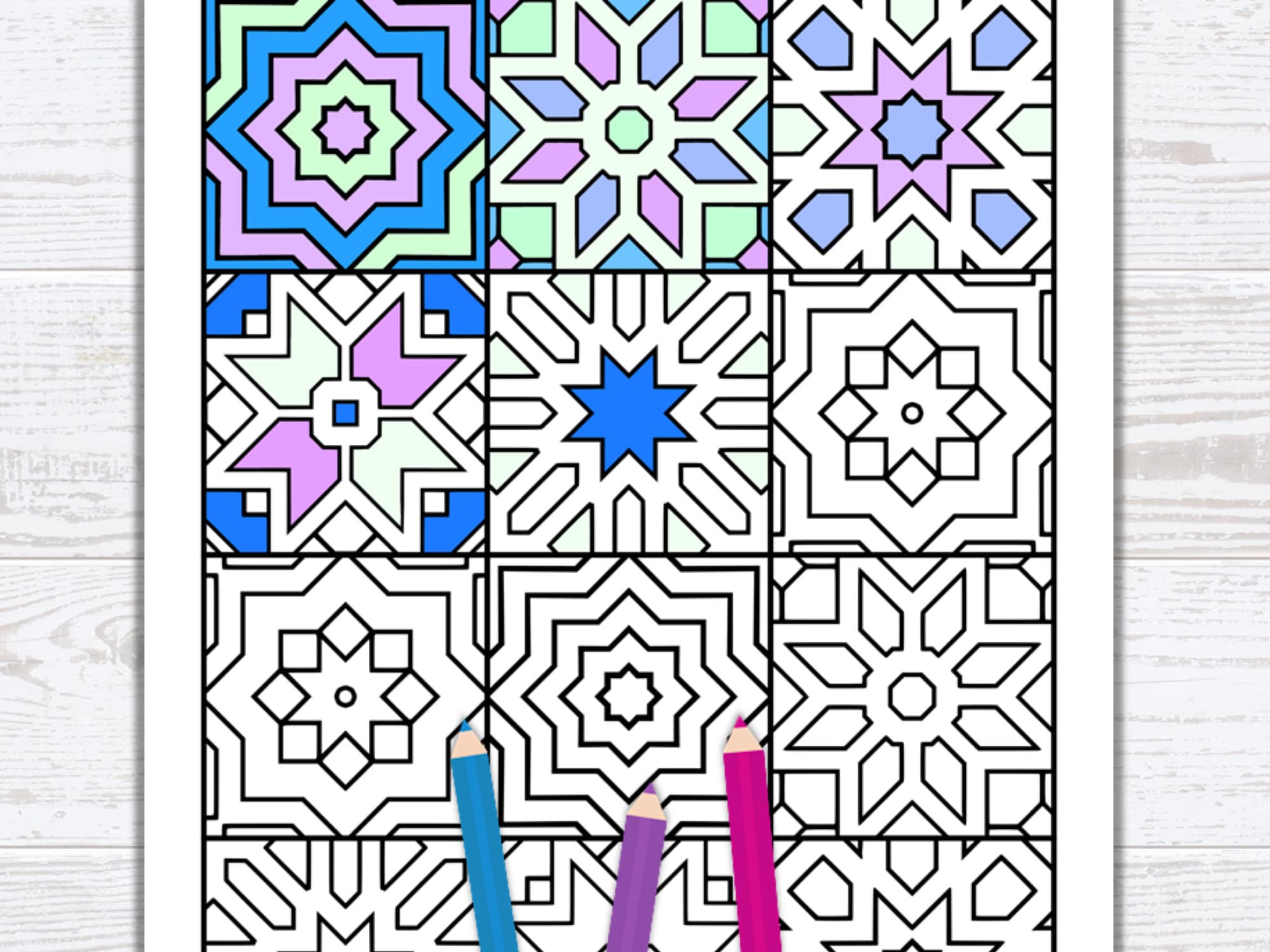Tile Coloring Page Mosaic Tile Design Adult Coloring Page - Etsy Canada