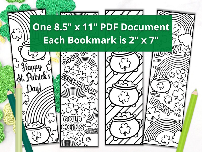 Saint Patrick's Day Coloring Bookmarks Digital Bookmarks - Etsy