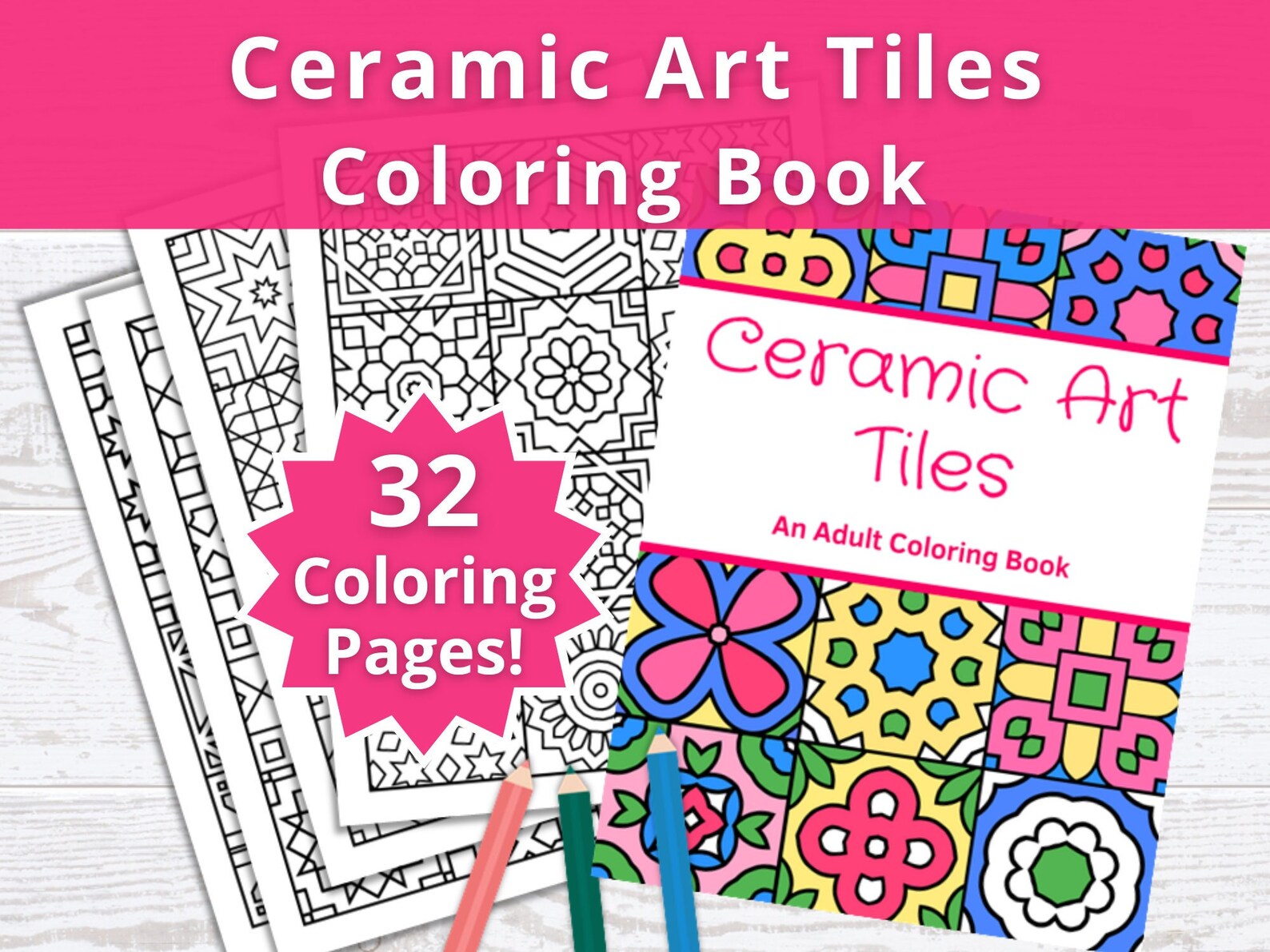 Mosaic Tiles Adult Coloring Book Relaxing Printable Coloring Book With ...