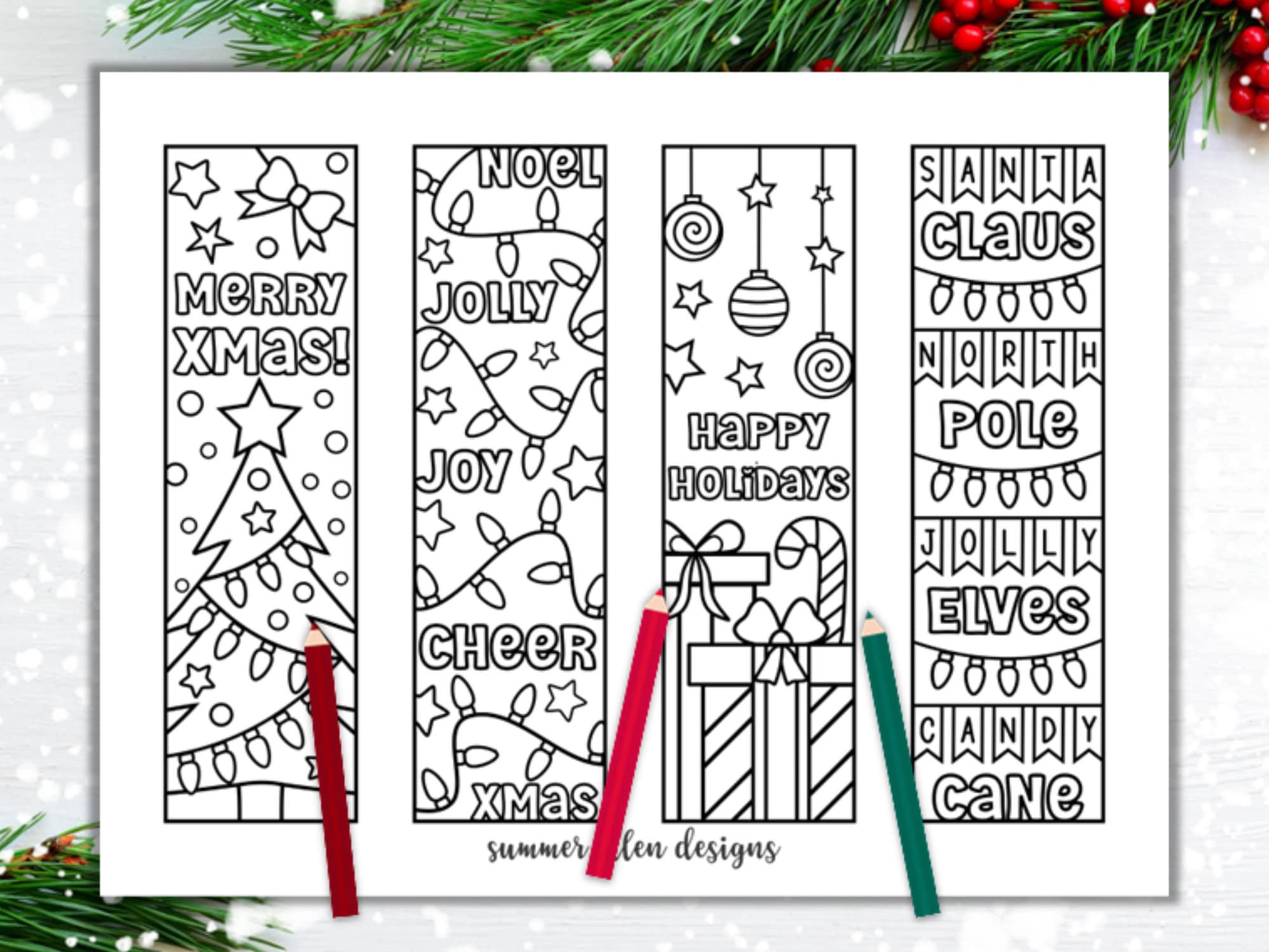 Cute Christmas Coloring Bookmarks Fun for All Ages Festive Christmas ...