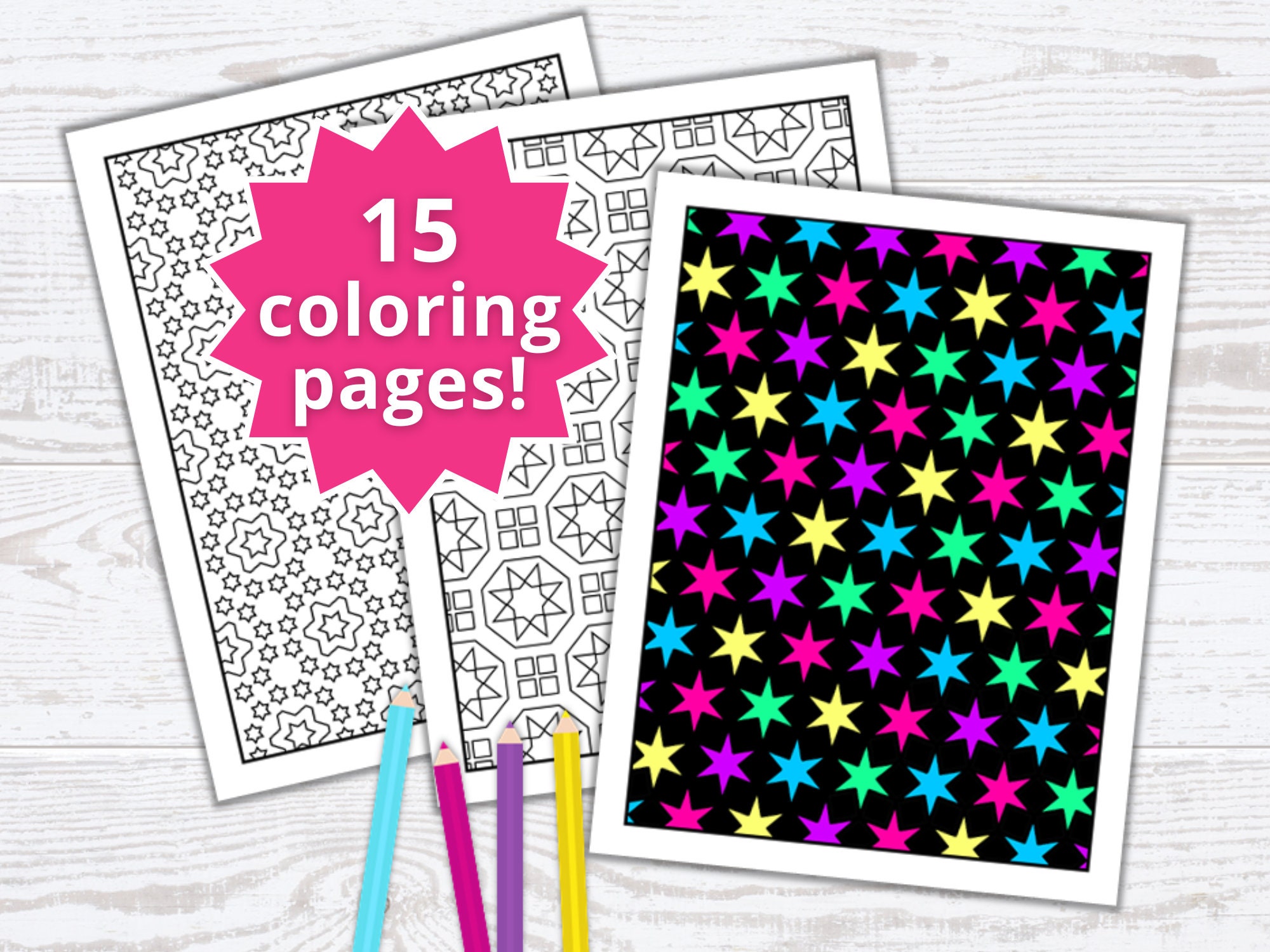 Star Pattern Coloring Pages Geometric Star Coloring Pages - Etsy