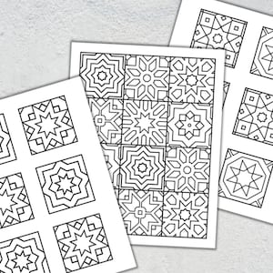 Mosaic Tile Coloring Pages: 3 Geometric Designs (PDF Instant Download ...