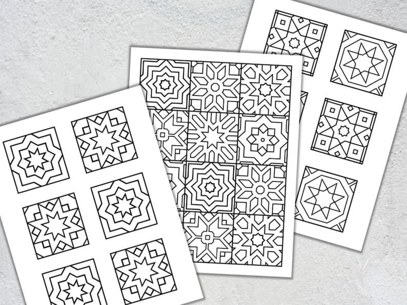 Mosaic Tile Coloring Pages Adult Coloring Page Moroccan - Etsy