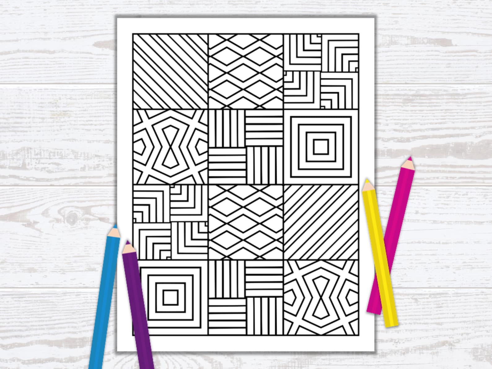 Minimalist Geometric Tiles Coloring Page for Adults PDF Digital ...