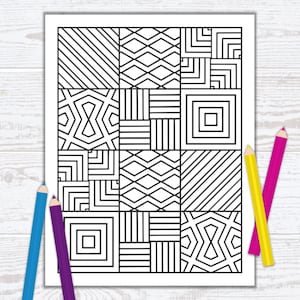 Minimalist Geometric Tiles Coloring Page for Adults - PDF Digital ...