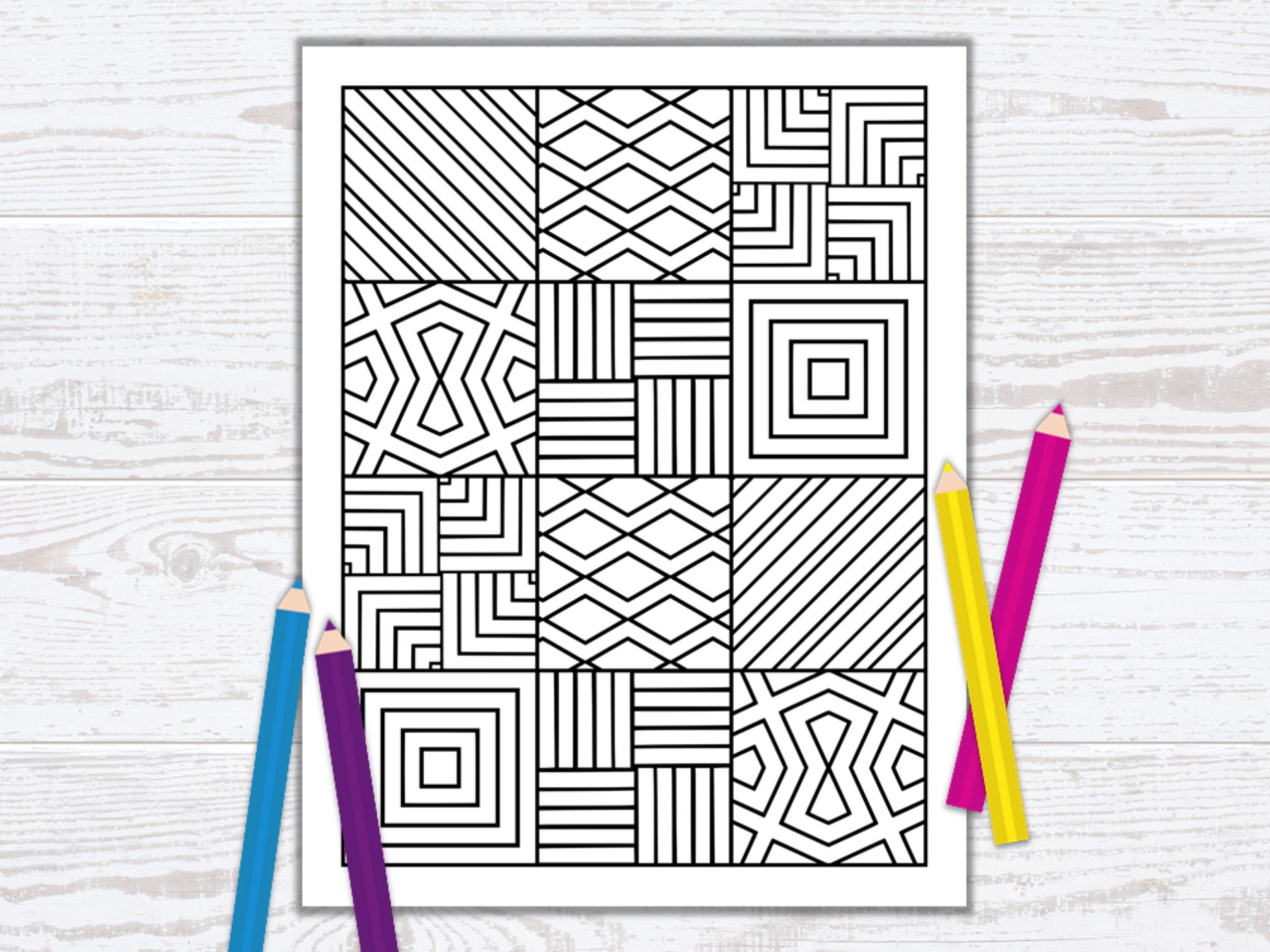 Minimalist Geometric Tiles Coloring Page for Adults PDF Digital ...
