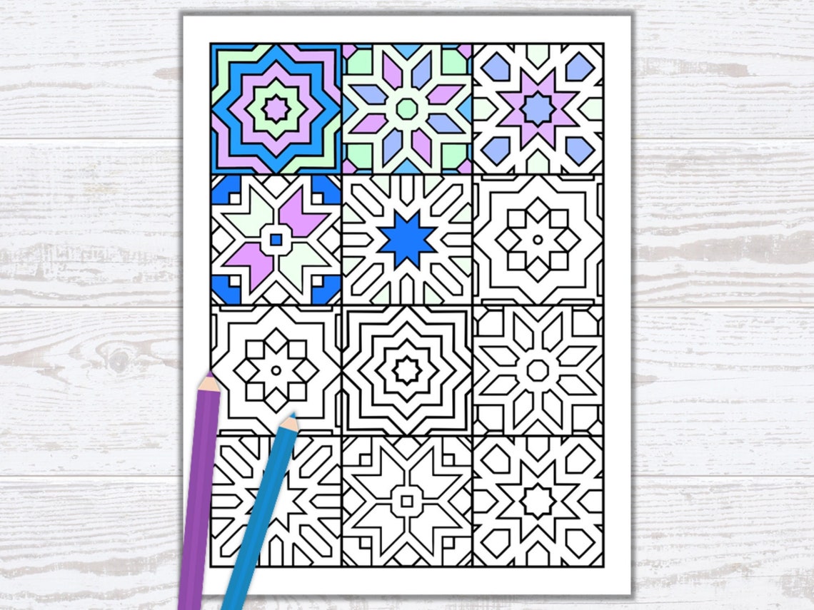 Tile Coloring Page Mosaic Tile Design Adult Coloring Page - Etsy Canada