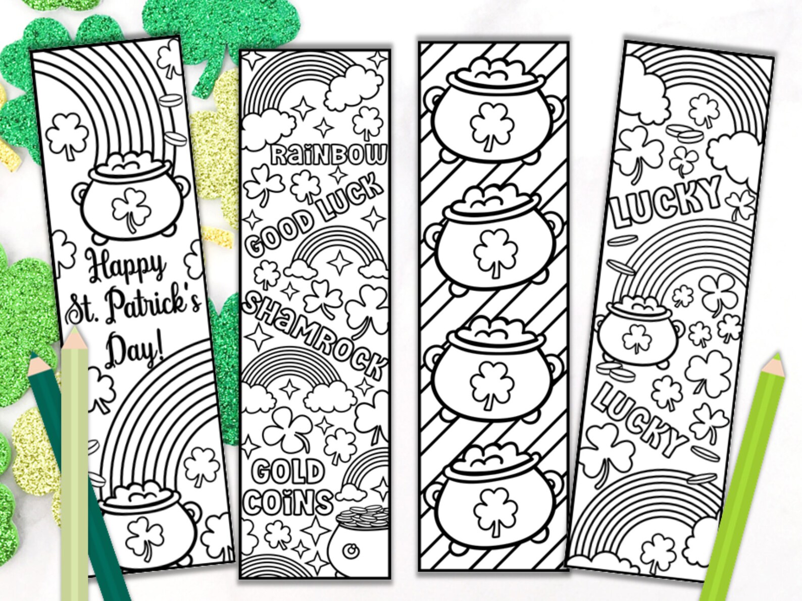 Saint Patrick's Day Coloring Bookmarks Digital Bookmarks - Etsy