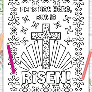 He is Risen Coloring Page With Cross - Christian Easter Printable ...