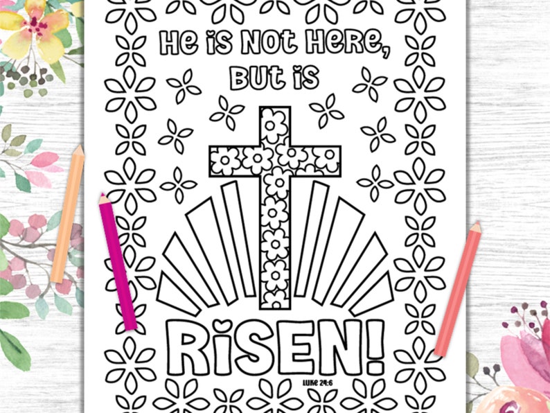 He is Risen Coloring Page With Cross Christian Easter Printable ...