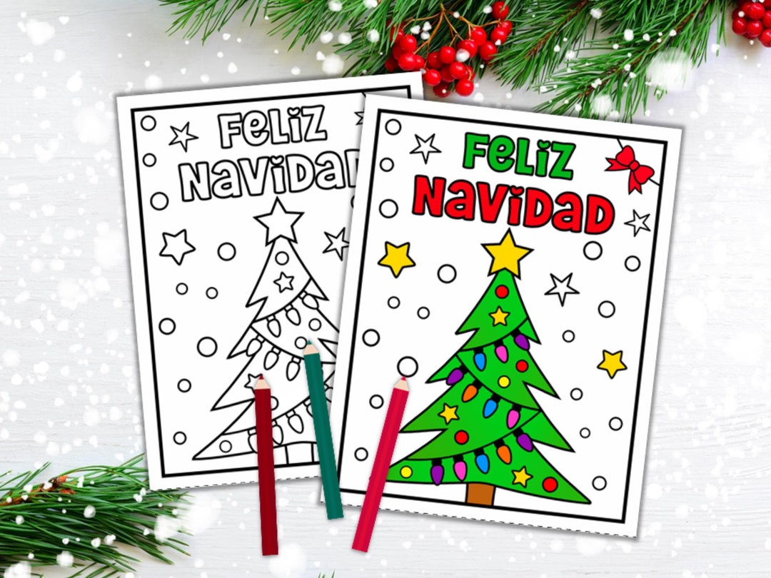 Feliz Navidad Coloring Cards: Printable Christmas Activity (PDF) - Etsy