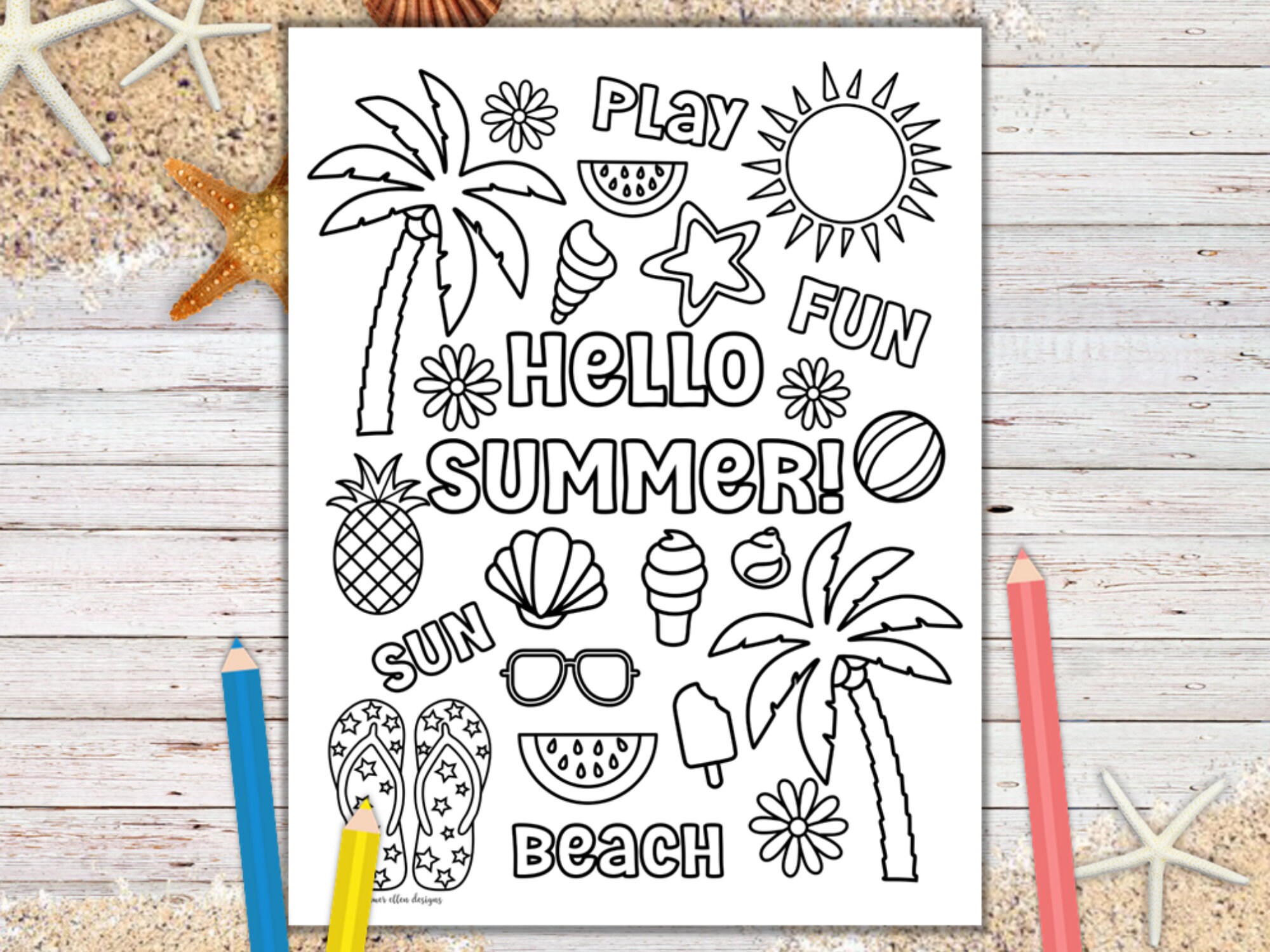 4 Seasons Coloring Page Bundle - Hello Summer, Happy Fall, Hello Winter ...