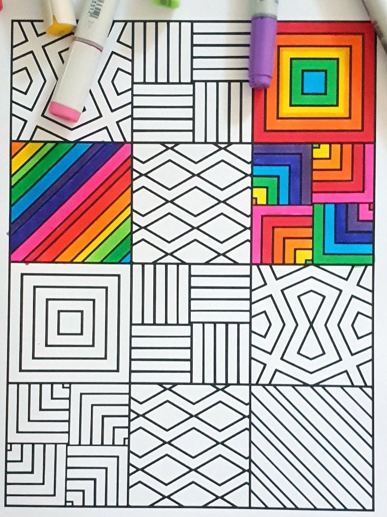 Minimalist Geometric Tiles Coloring Page for Adults PDF Digital ...