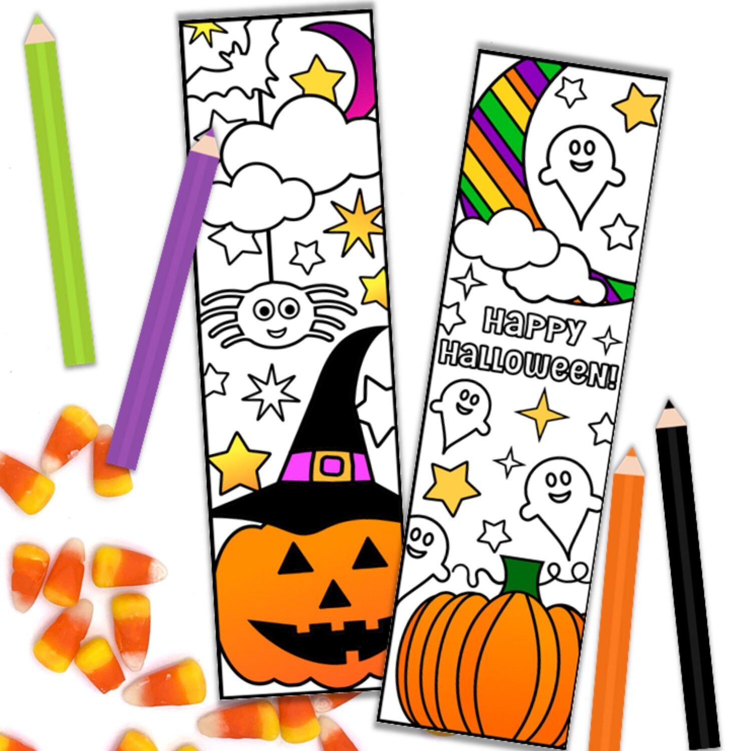 Cute Bookmark Set of 4 Halloween Coloring Bookmarks Halloween Coloring ...
