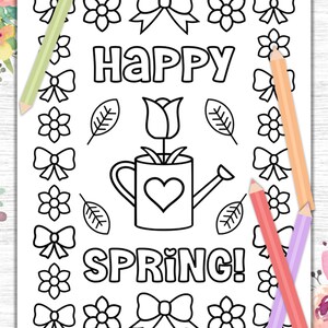 Happy Spring Coloring Page With Tulip - Floral Coloring Page - Coloring ...
