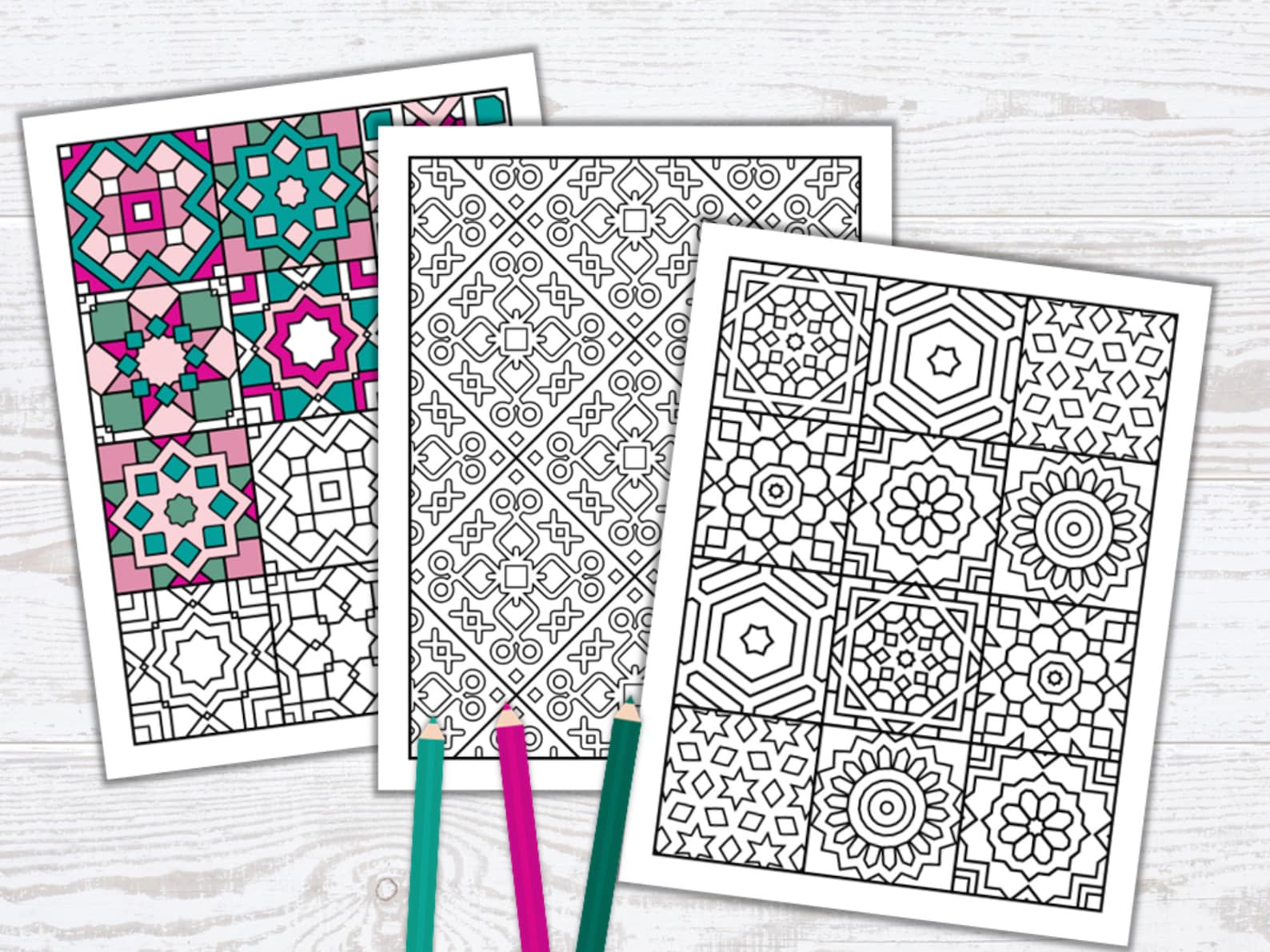 Mosaic Tiles Adult Coloring Book Relaxing Printable Coloring Book With ...