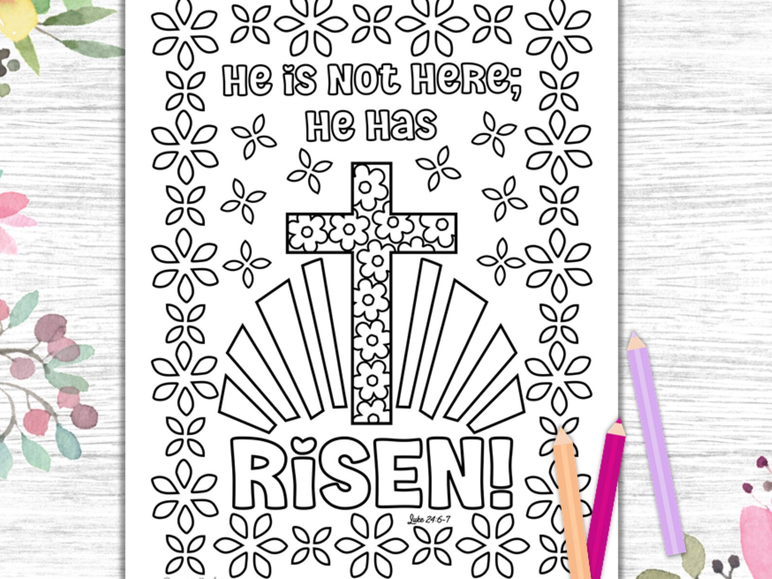 He is Risen Coloring Page With Cross Christian Easter - Etsy